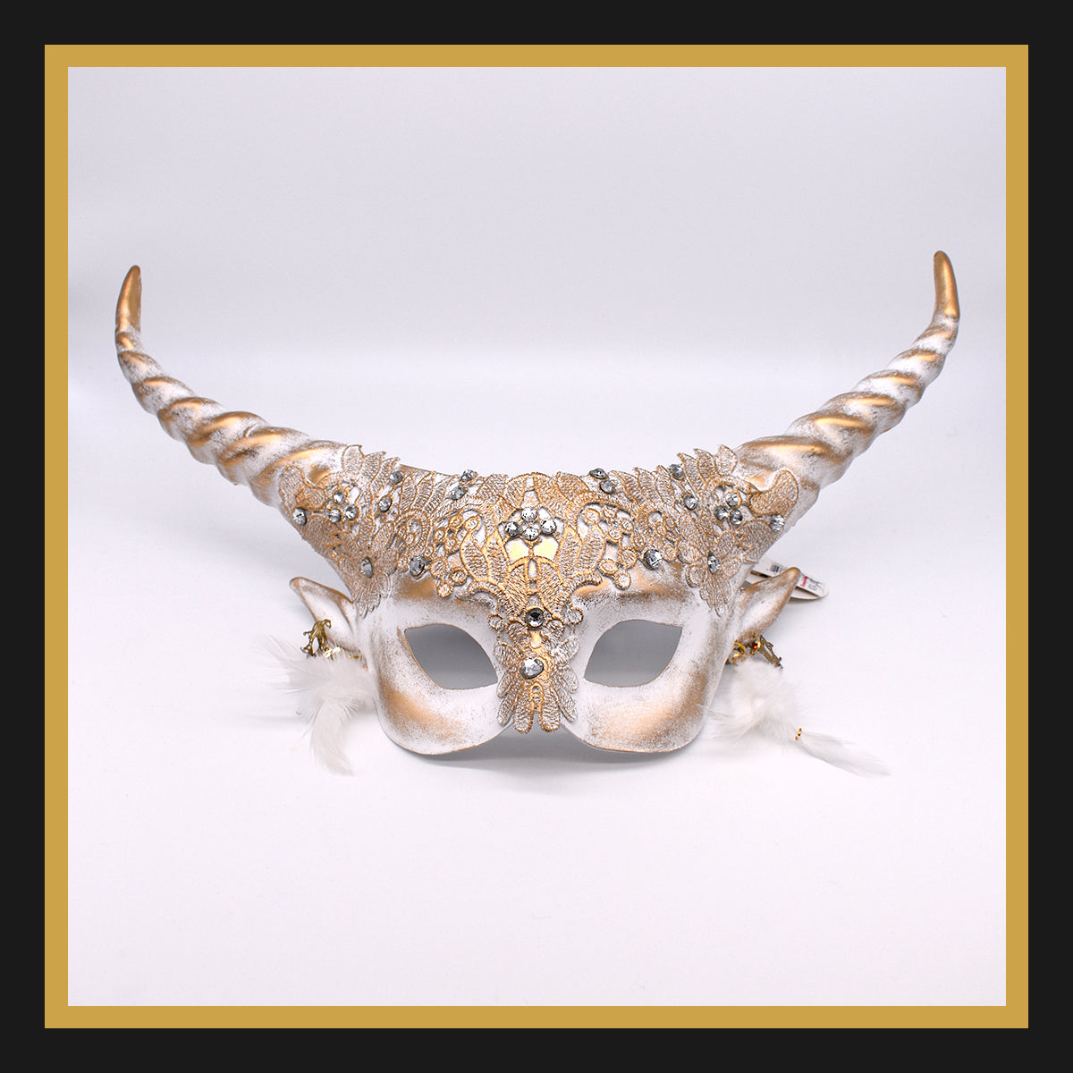 Horned Devil Half-Face Mask in White & Gold – Evangeline's